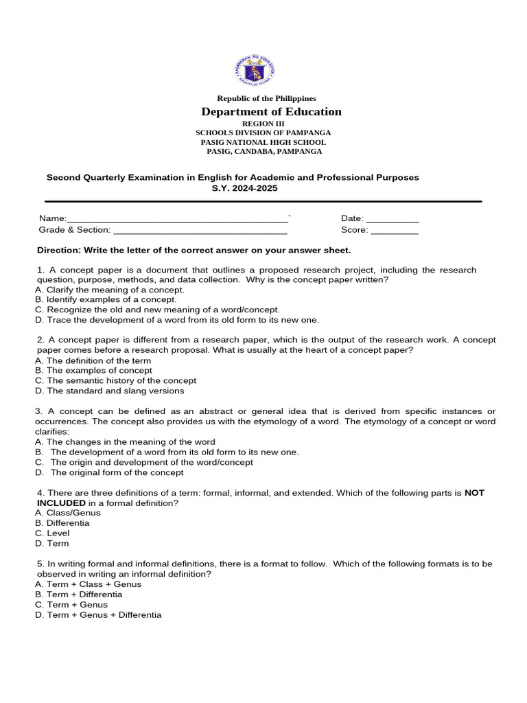 Eapp 2nd Quarter Exam - Final | PDF | Semantics | Definition