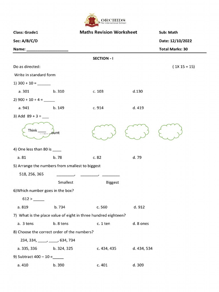 Maths_1_revision_worksheet | PDF
