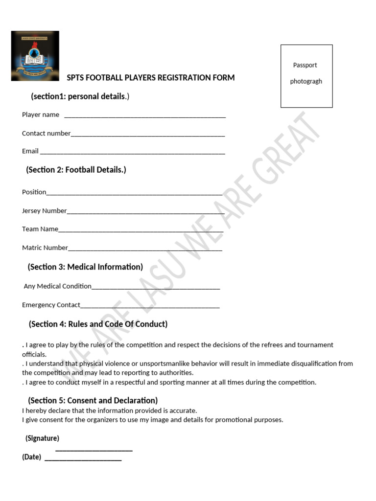 Football Players Registration Form | PDF