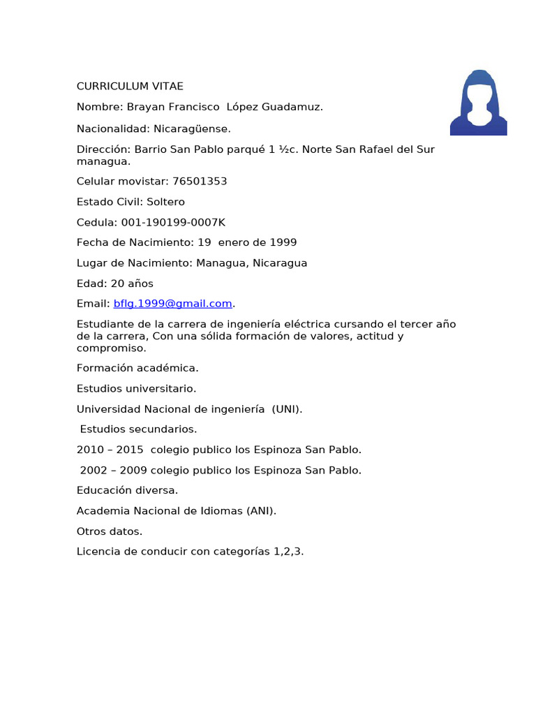 Currículum Vitae de Brayan López | PDF