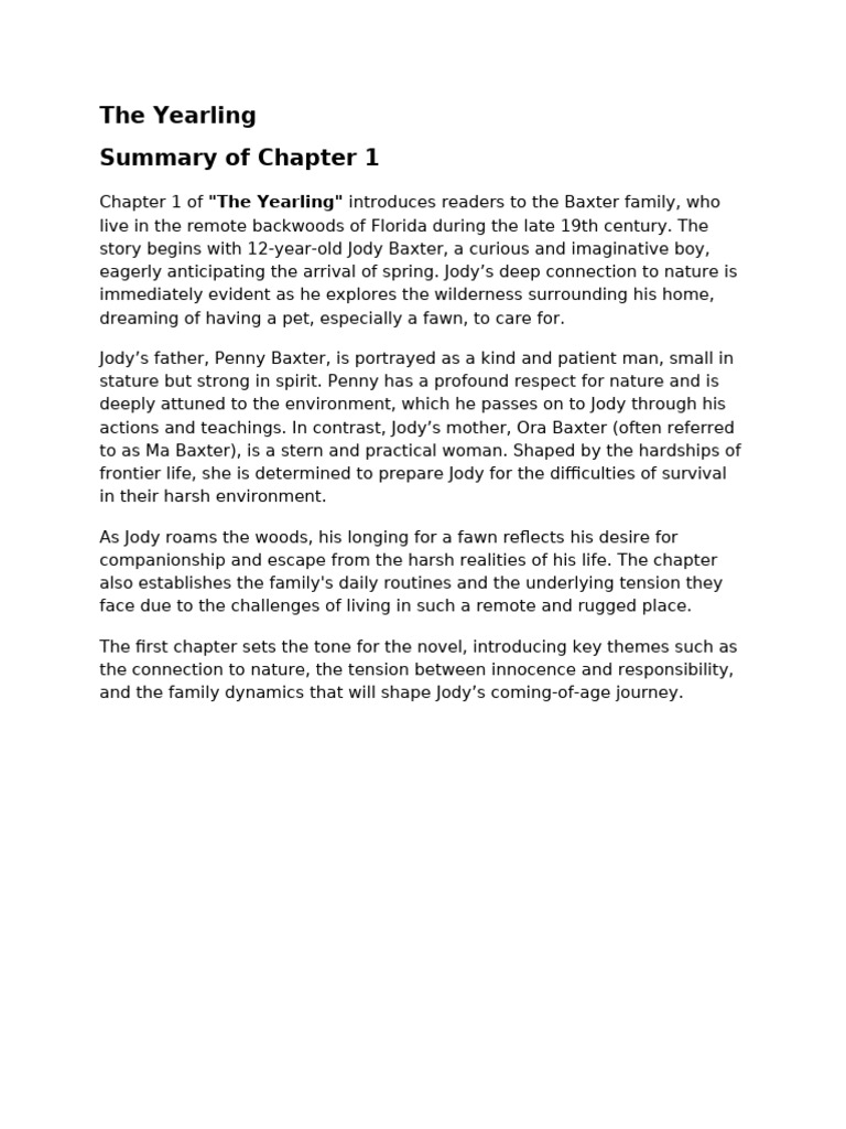 Chapter 1 Summary of The Yearling | PDF