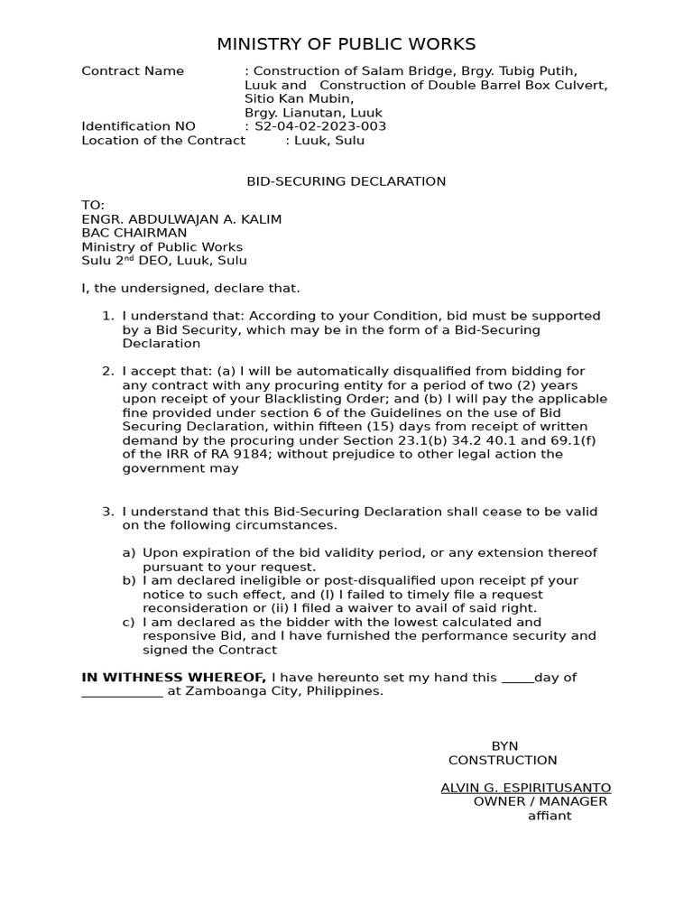 Bid-Securing Declaration | PDF