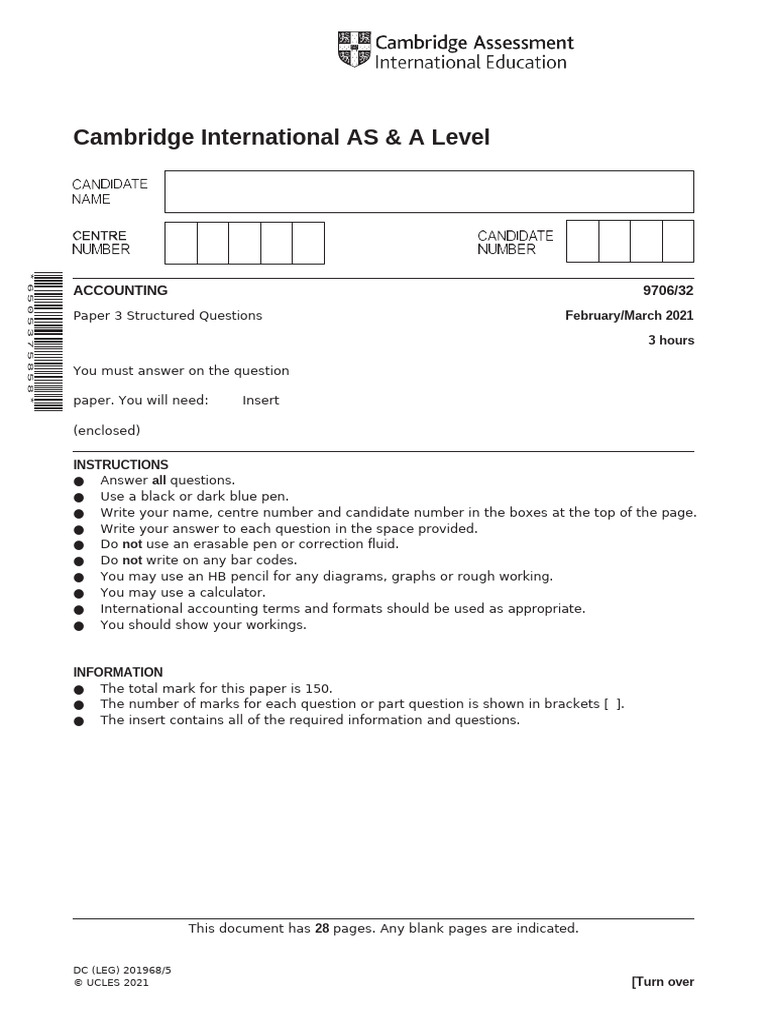 Cambridge International AS & A Level: Accounting 9706/32 | PDF ...