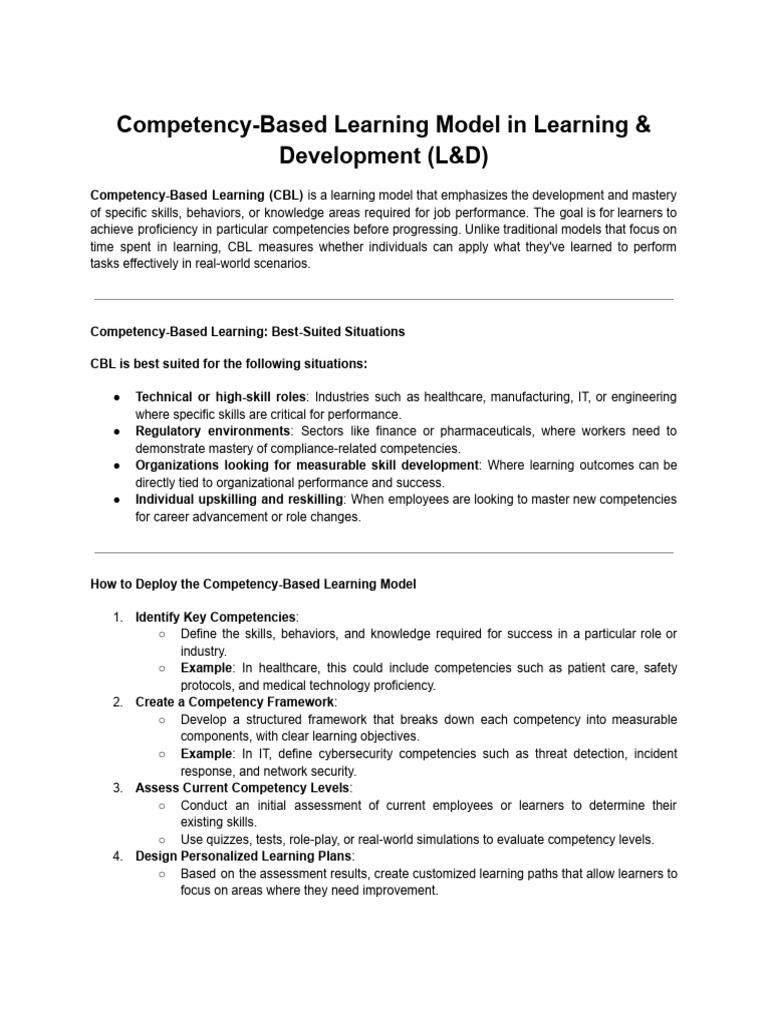 Competency-Based Learning Model in Learning & Development (L&D) | PDF ...