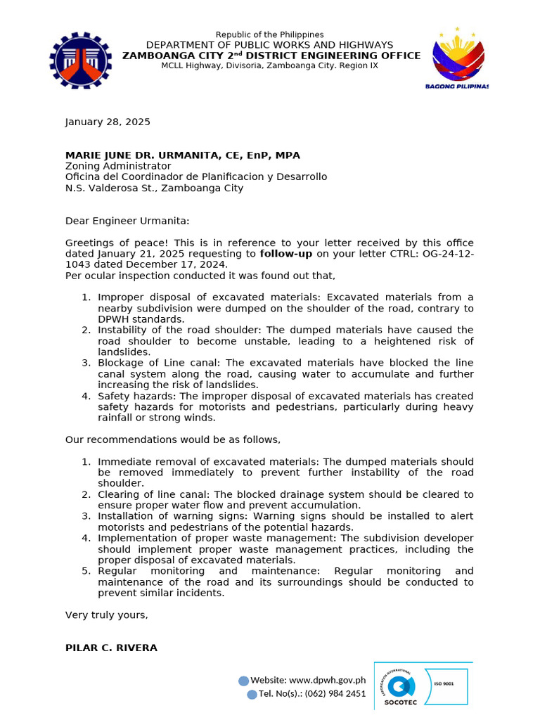 REPLY LETTER - CIty Planning (San Roque) | PDF | Road