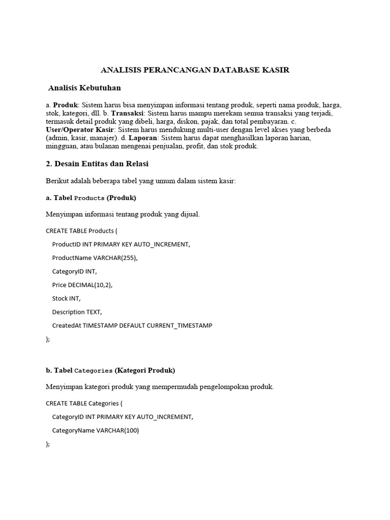 Desain Database Sistem Kasir | PDF