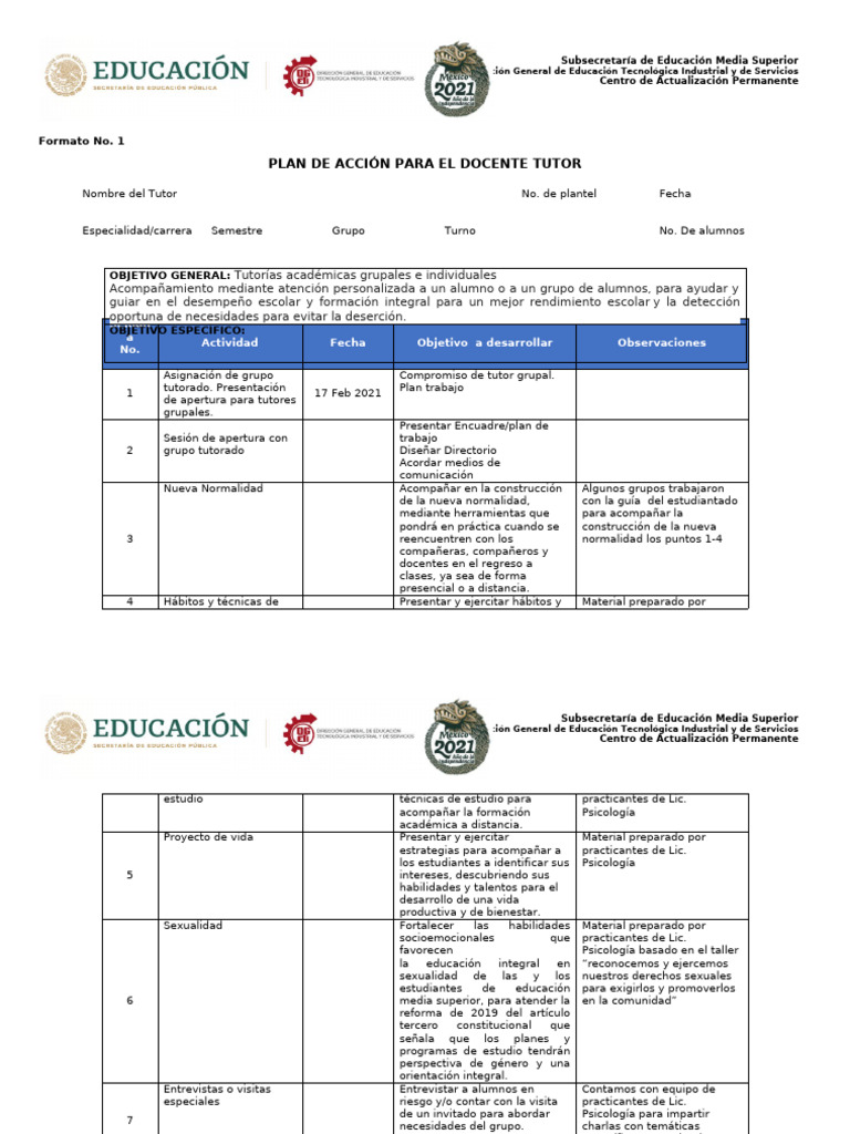 F-1 Plan - Accion - Tutorial - Docente | PDF | Maestros | Educación Secundaria