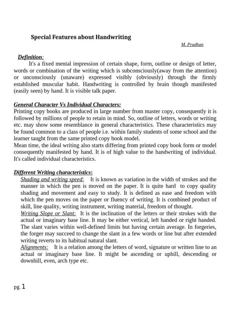 Special Features About Handwriting | PDF | Signature