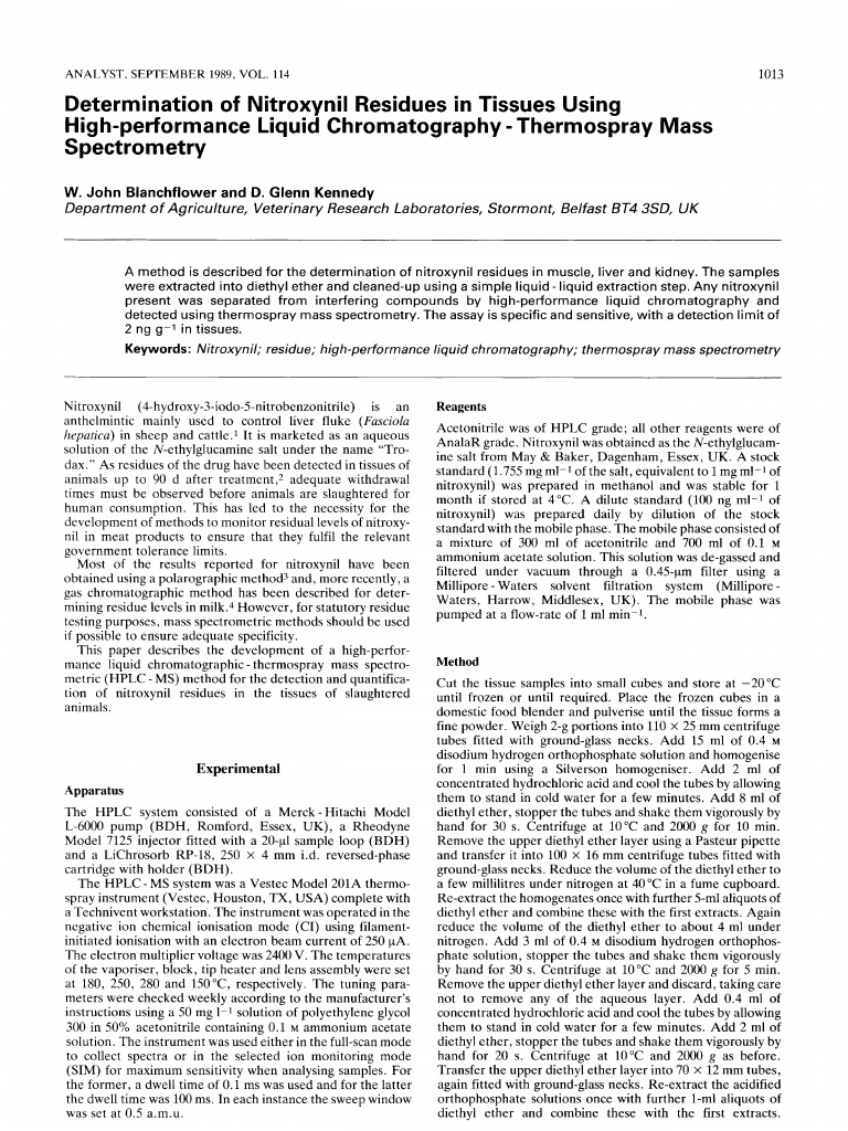 Determination of Nitroxynil Residues in Tissues Using High-Performance ...