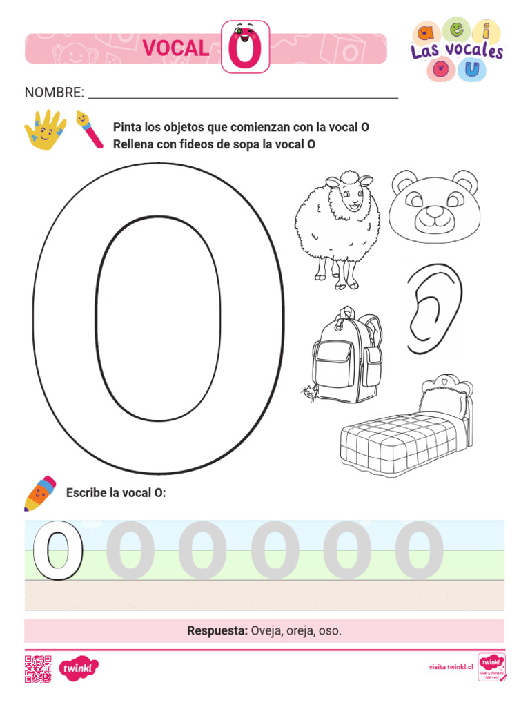 CL L 1692501658 Guia de Trabajo Actividades Con La Vocal o - Ver - 3o | PDF