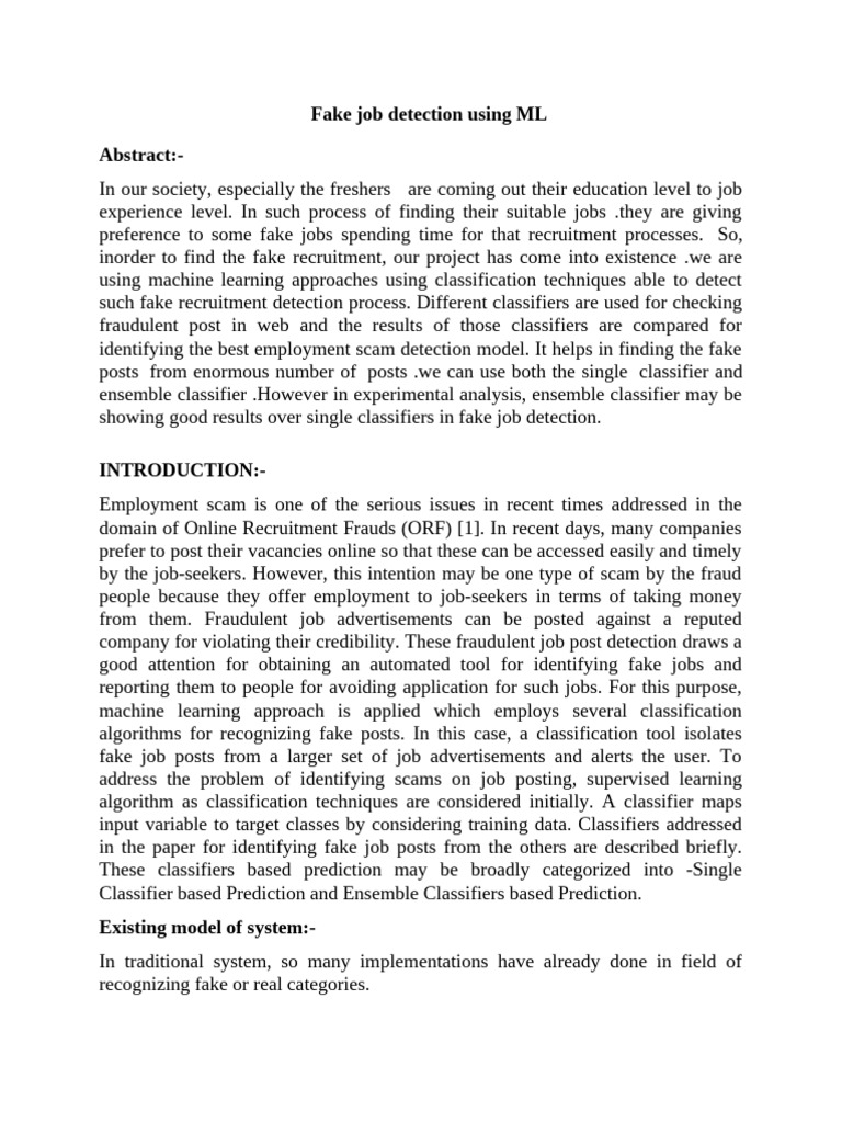 Fake Job Detection via ML Classifiers | PDF | Email Spam | Statistical ...