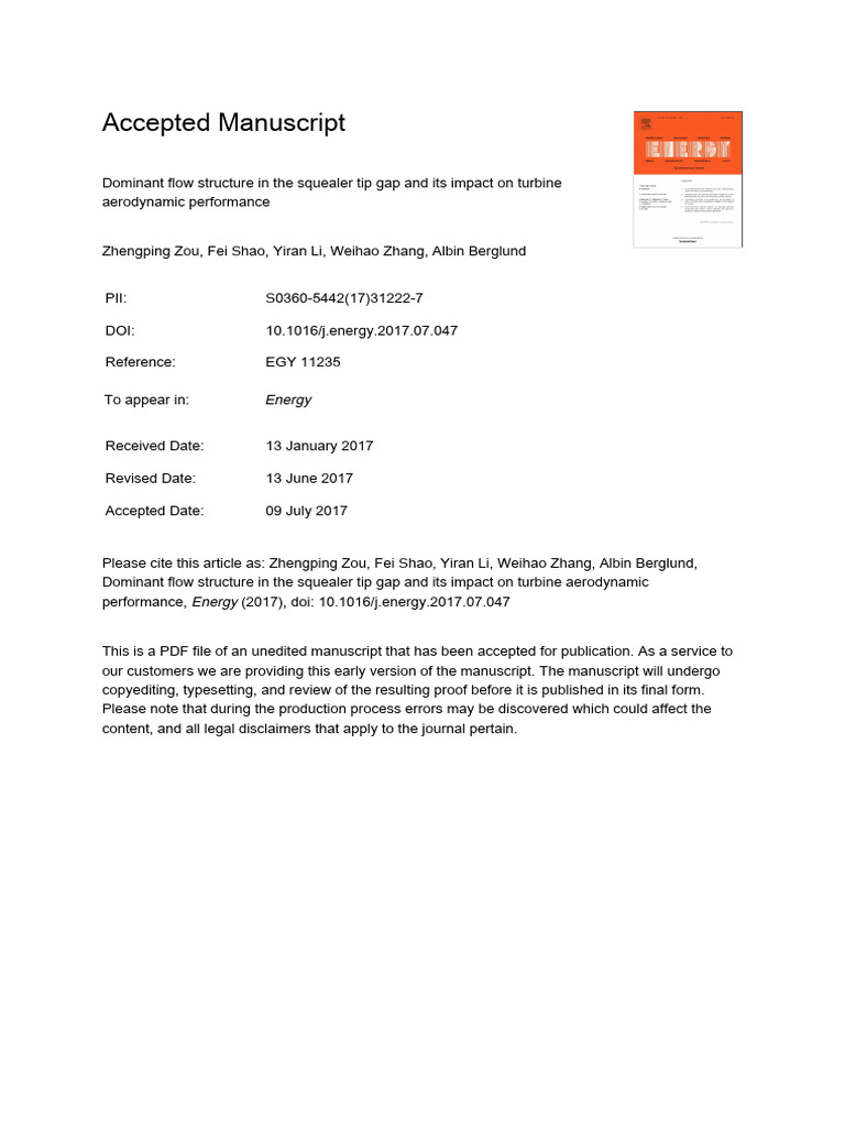 2017 - Dominant Flow Structure in The Squealer Tip Gap and Its | PDF ...