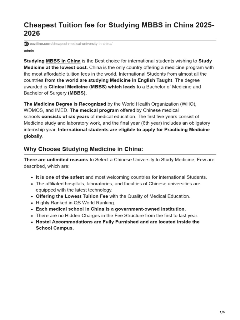 Affordable MBBS Tuition in China 2025 | PDF | Medical School ...