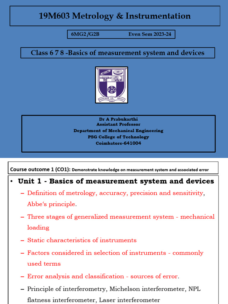 Class 6 7 8 Basics of Measurement System Design | PDF | Interferometry ...