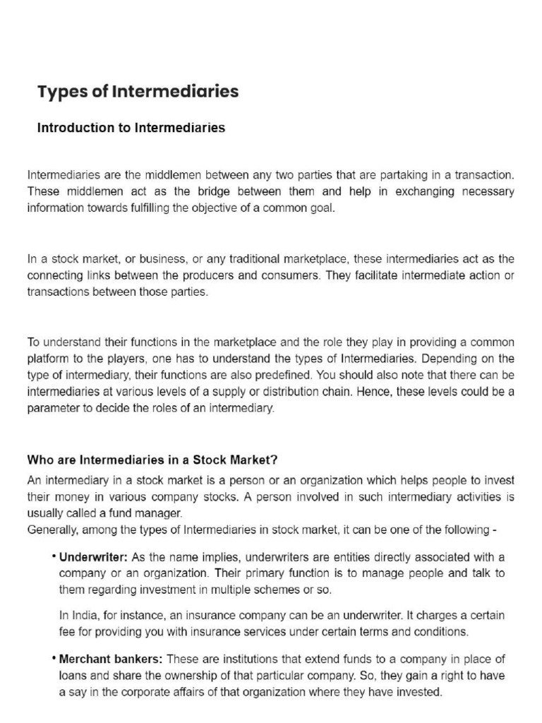 Types of Intermediaries MODULE 4 | PDF