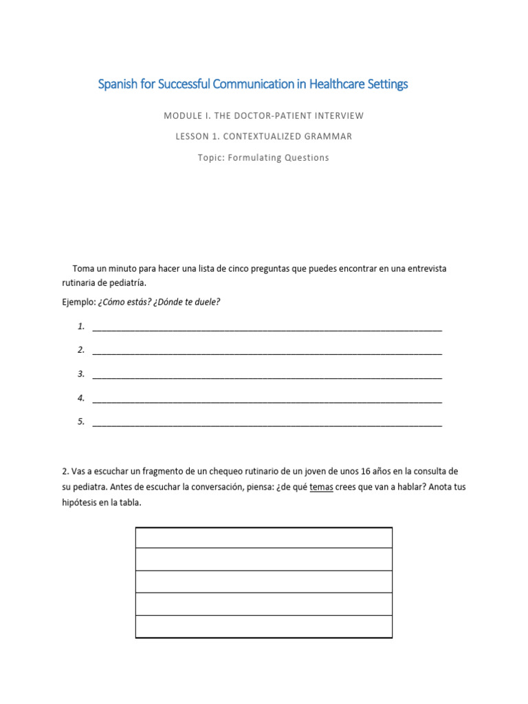 MODULE 1_LESSON 1_STUDENT HANDOUT_FORM | PDF | Papas fritas | Vacunación