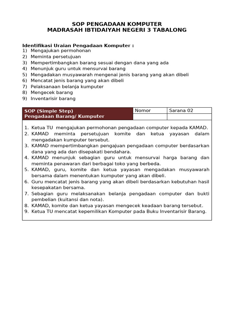 SOP PENGADAAN KOMPUTER | PDF