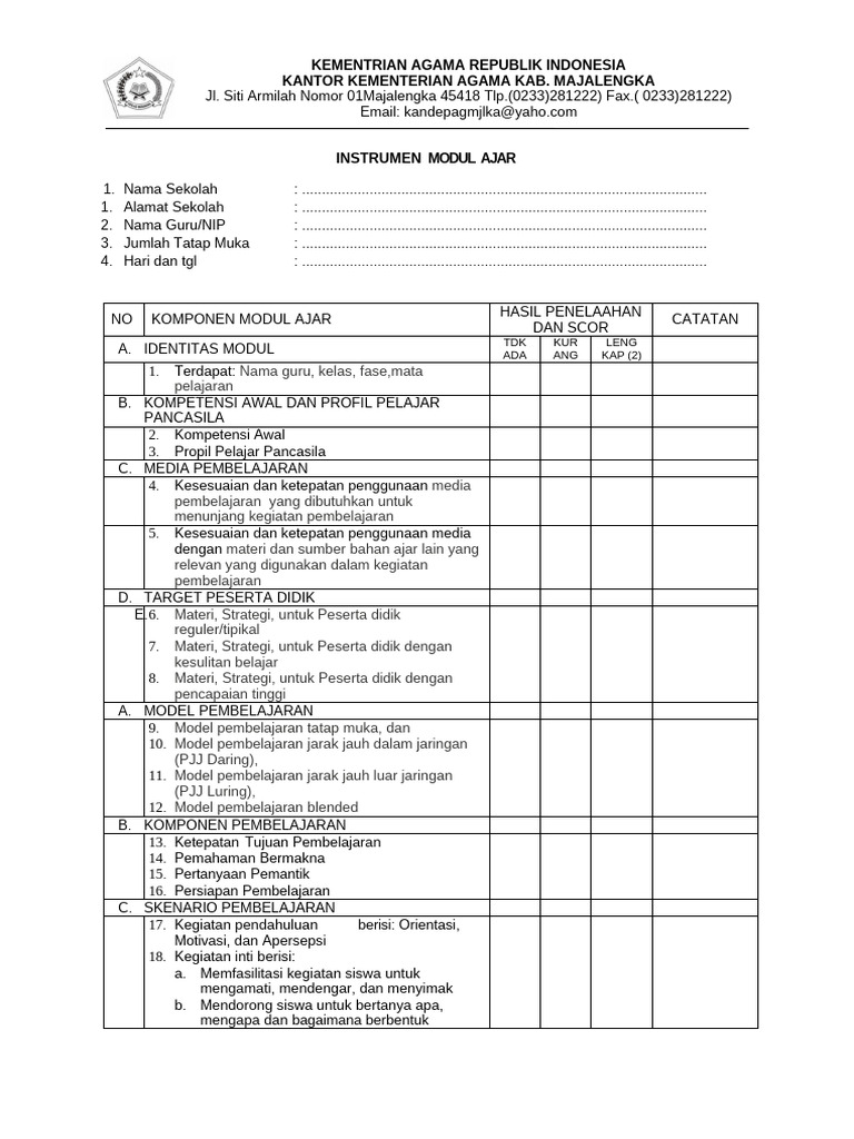 Instrumen Modul Ajar TOTIH | PDF