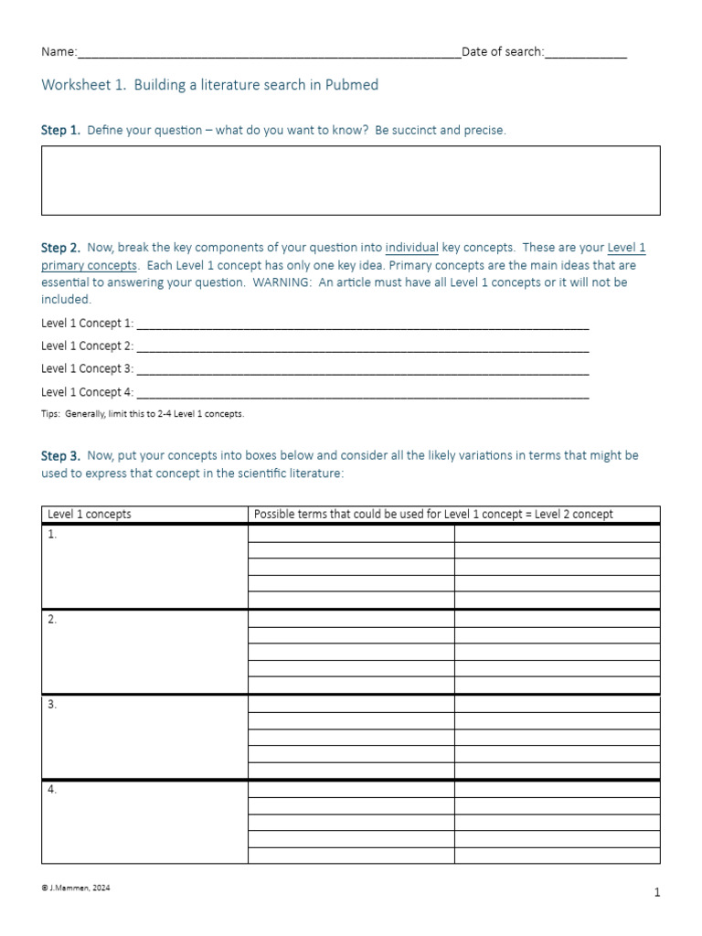 Worksheet 1. Building A Literature Search | PDF | Opioid Use Disorder ...