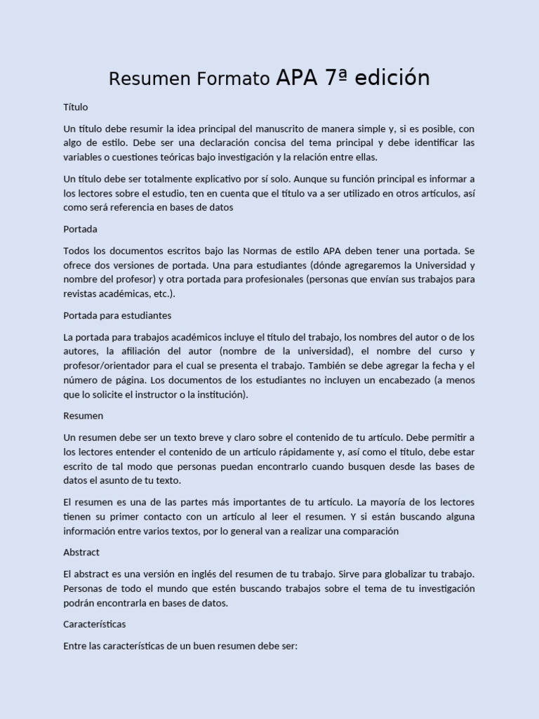 Resumen Formato APA 7 Edición | PDF | Sumario abstracto)