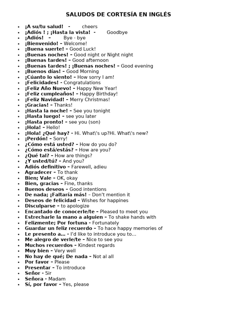 Saludos de Cortesía en Inglés | PDF