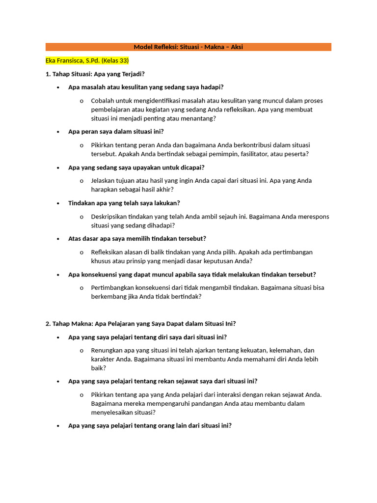 Model Refleksi Pembelajaran Efektif | PDF