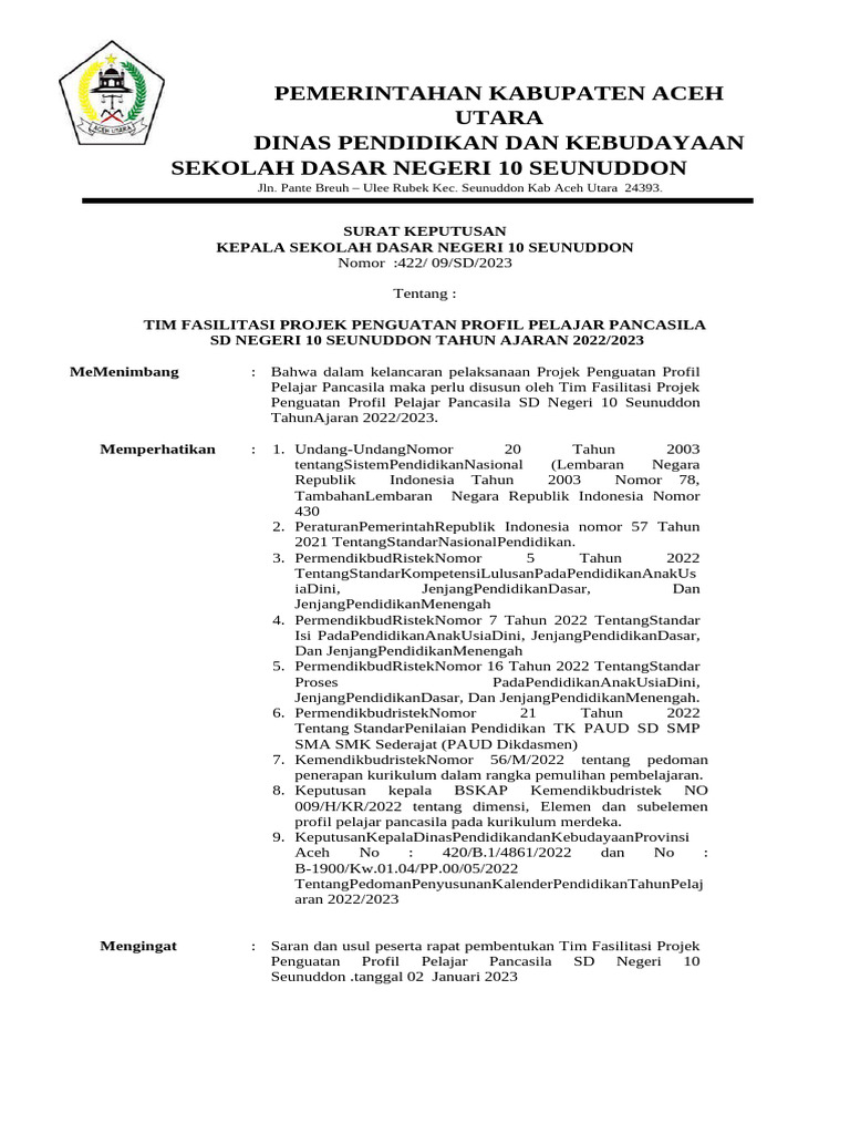 Tim Fasilitasi Projek Pancasila SD 10 | PDF