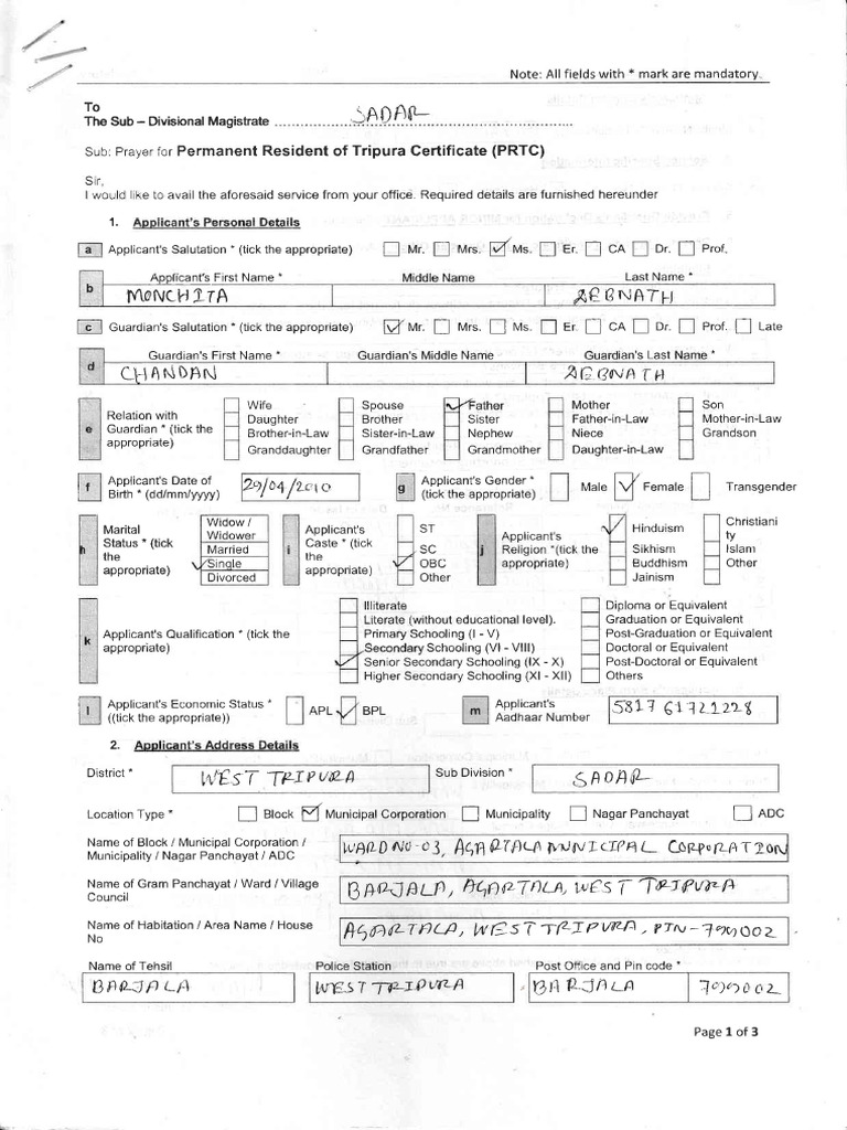 Permanent Resident Certificate Application | PDF