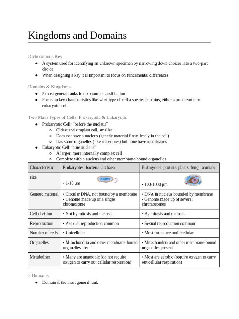 1.3 - Kingdoms and Domains | PDF | Cell (Biology) | Eukaryotes