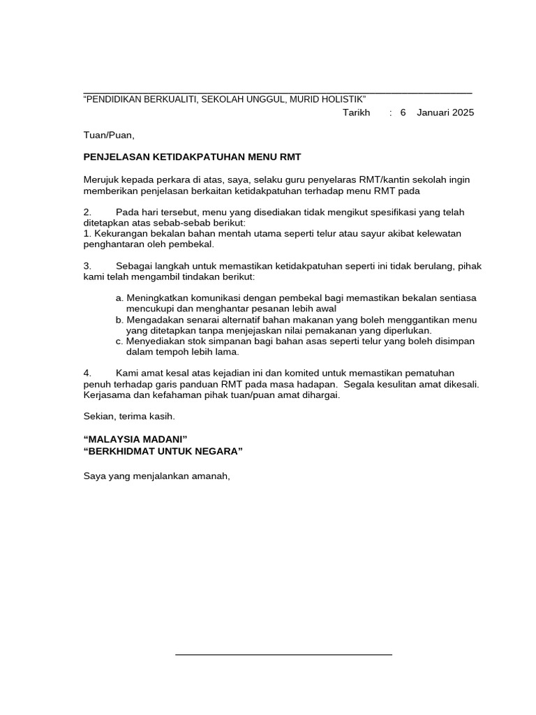 Surat Tunjuk Sebab RMT | PDF