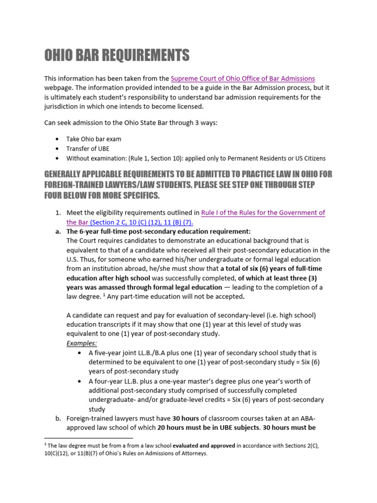 Ohio Bar Admission Requirements Guide | PDF | University And College ...