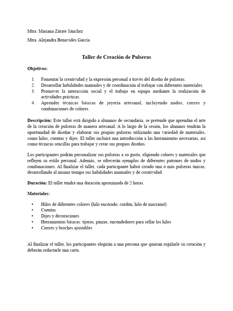 Taller de Creación de Pulseras Artesanales | PDF