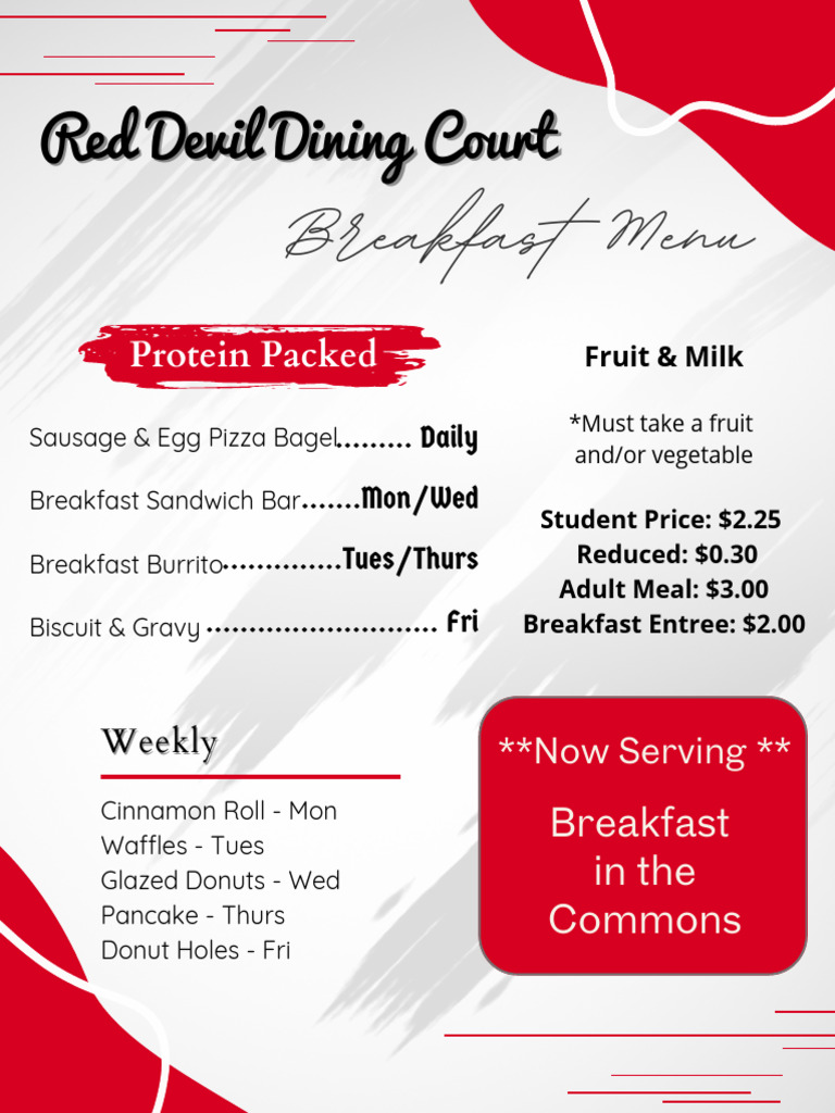 Student Breakfast Menu Highlights | PDF