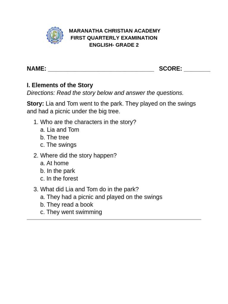 Grade 2 - 1st Quarterly Exam | PDF | Subject (Grammar) | Syntax