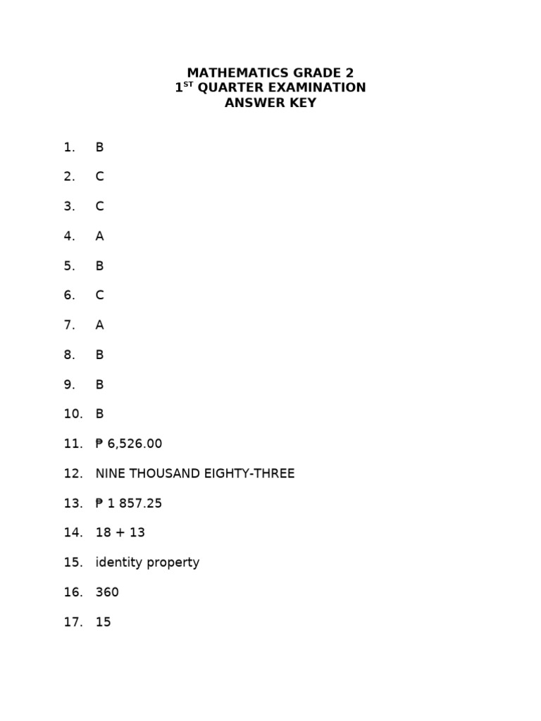 Math2 Answerkeyq1sy1920 060319 | PDF