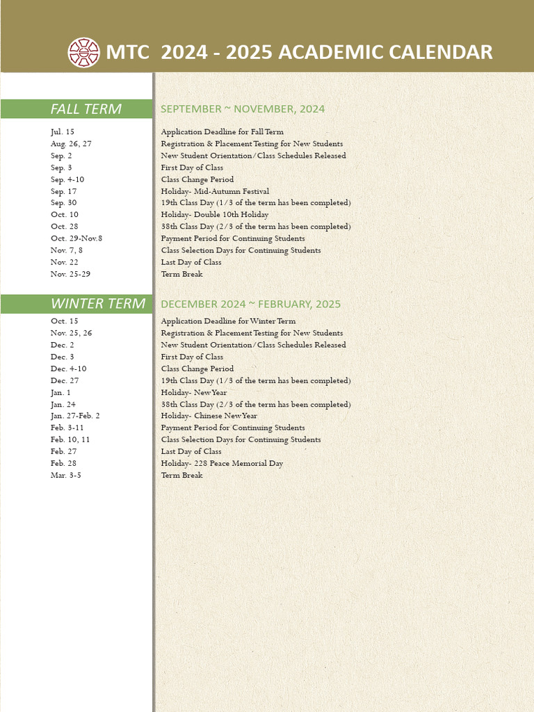 2024-2025_Academic_Calendar mtc | PDF