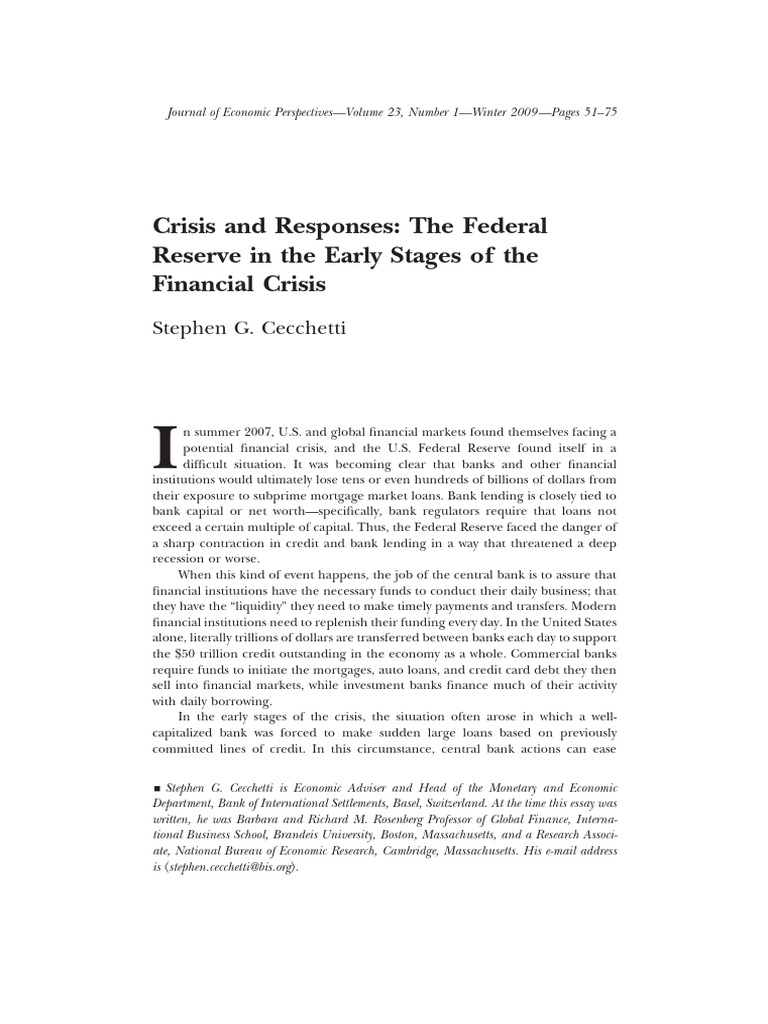 Federal Reserve's Early Crisis Response | PDF | Federal Reserve ...