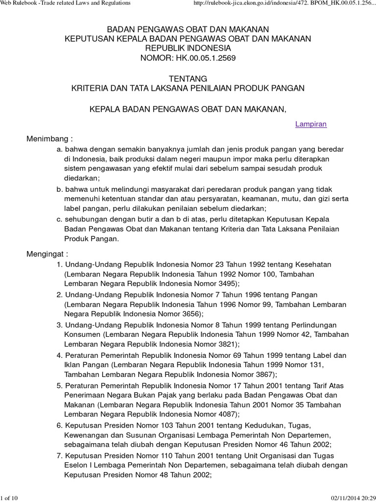 2 Kep BPOM HK.00.05.1.2569 TH 2004 Kriteria Dan Tata Laksana ...