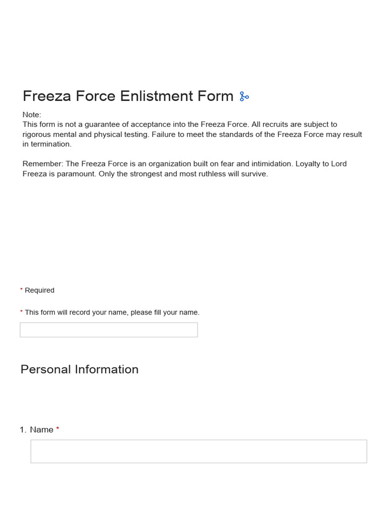 Freeza Force Enlistment Application Form | PDF