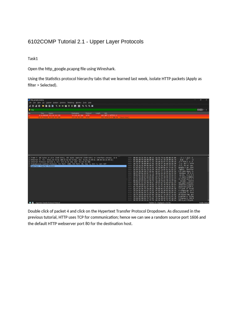 6102COMP Tutorial 2.1 - Upper Layer Protocols | PDF | Transmission Control Protocol | Networking