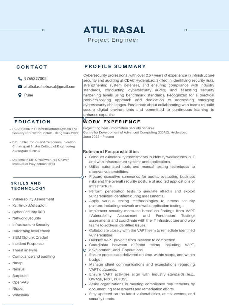Atul B Rasal_resume Final 16 Jan-1 | PDF | Computer Security | Security
