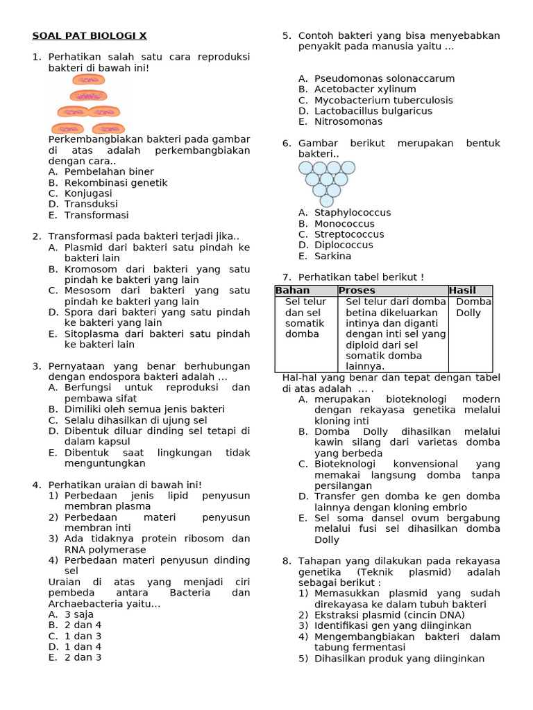 Soal Pat Biologi X 22-23 | PDF