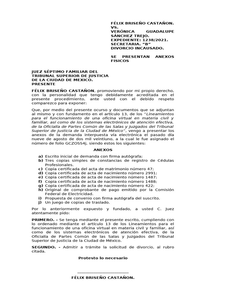 Escrito Presentando Documentos Originales Félix Briseño Castañon | PDF ...