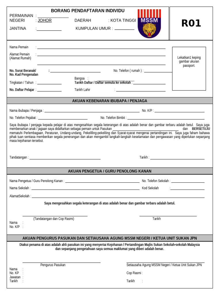 Borang R01 MSSM (1) | PDF