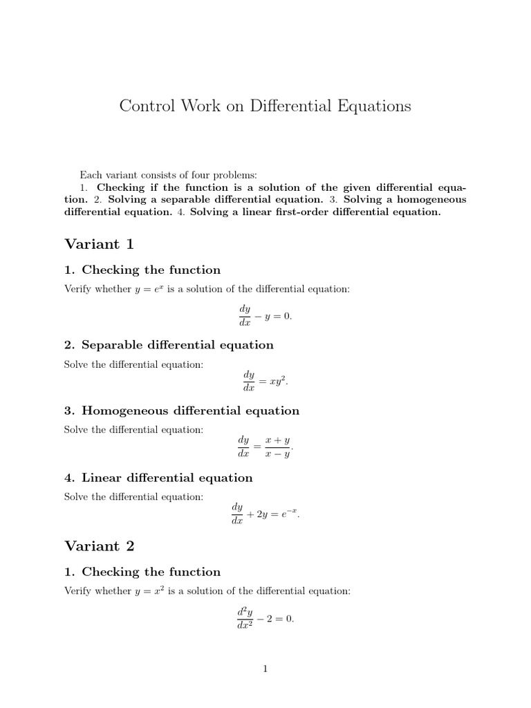Control Work in Differential Equations | PDF | Differential Equations | Equations