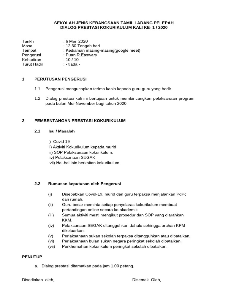 Dialog Prestasi Kokurikulum 1 | PDF