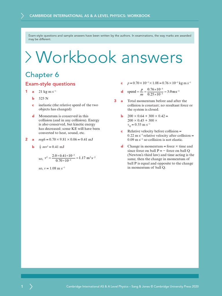 Exam Style Answers 6 Asal Physics WB | PDF | Collision | Momentum