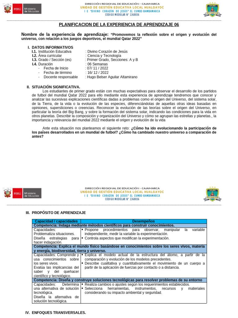 PRIMER GRADO EDA 06 CyT 2022 | PDF | Universo | Evaluación