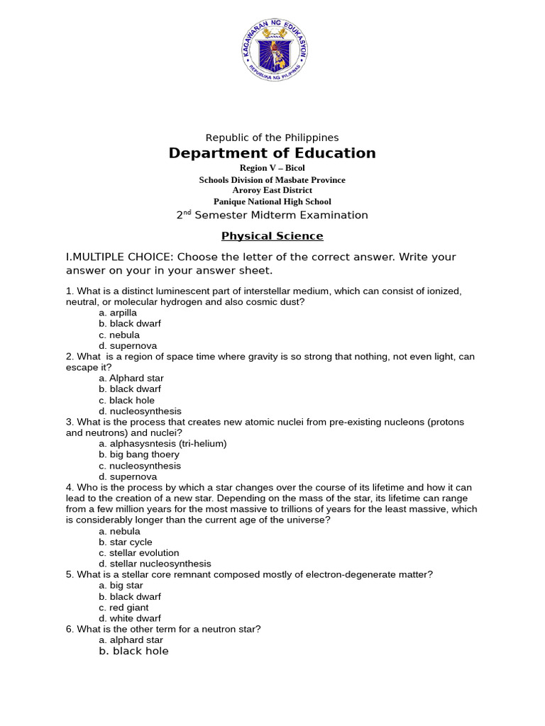 Physical Science Midterm Exam Review | PDF | Chemical Elements ...