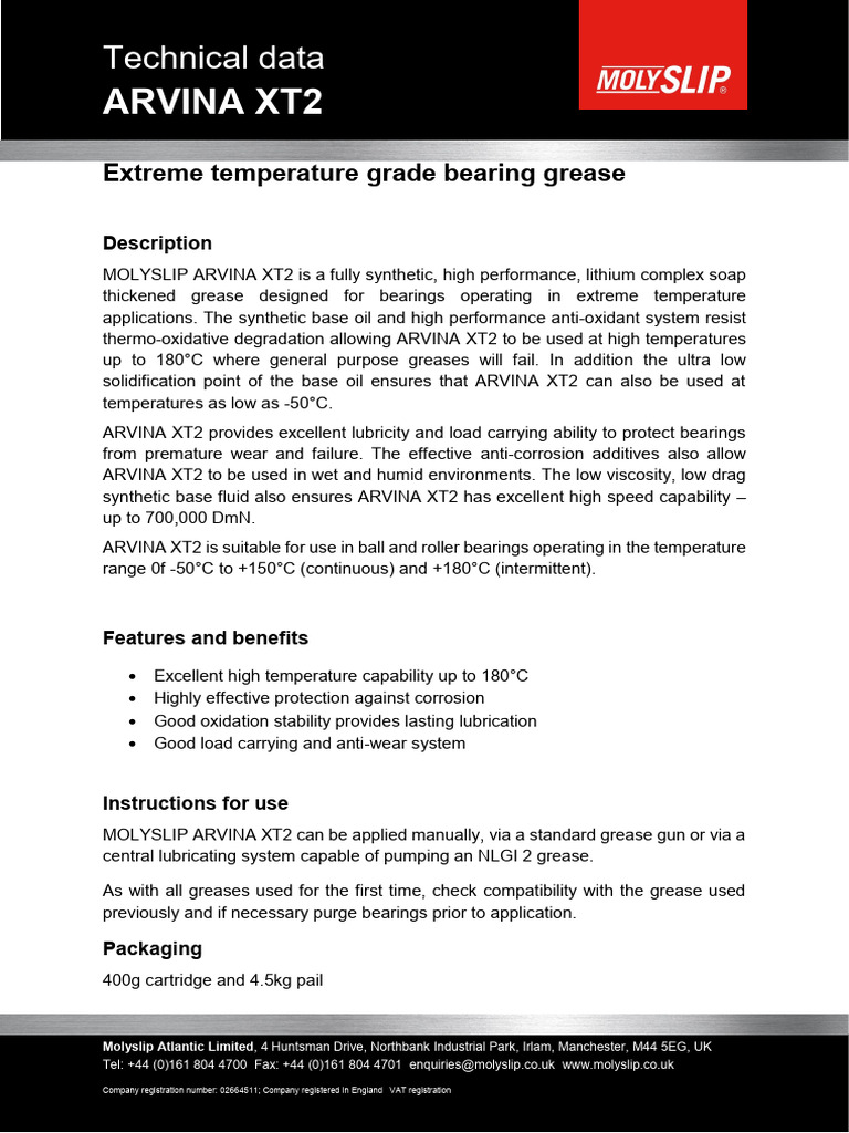 Arvina XT2 Technical Data (2) | PDF | Materials | Mechanical Engineering